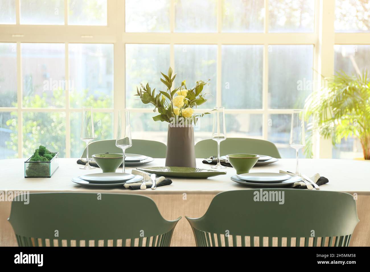 Beautiful table setting for wedding celebration in restaurant Stock ...