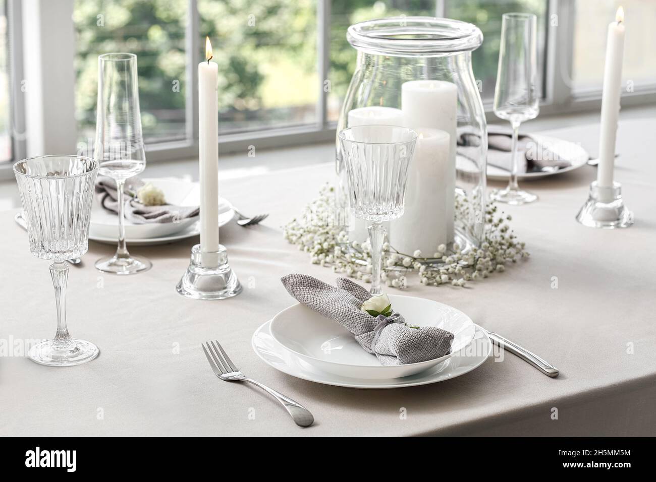 Beautiful table setting for wedding celebration in restaurant Stock ...