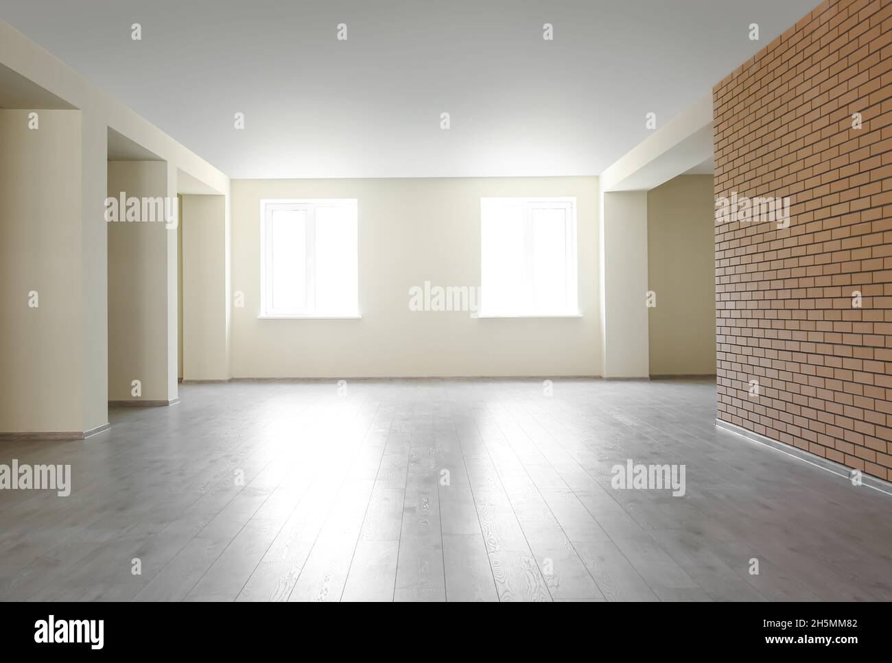 View of big empty room with windows Stock Photo - Alamy