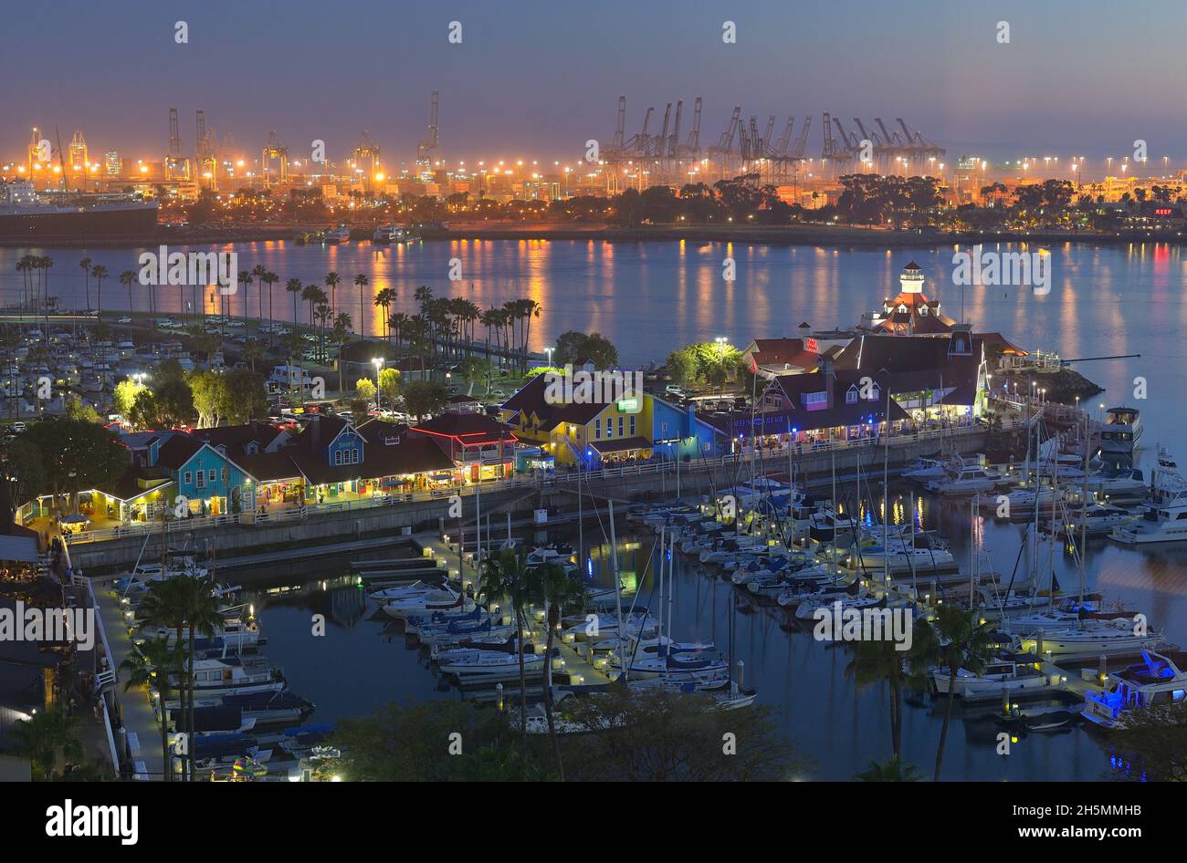 A glowing spring sunset and twilight at the Shoreline Village and ...