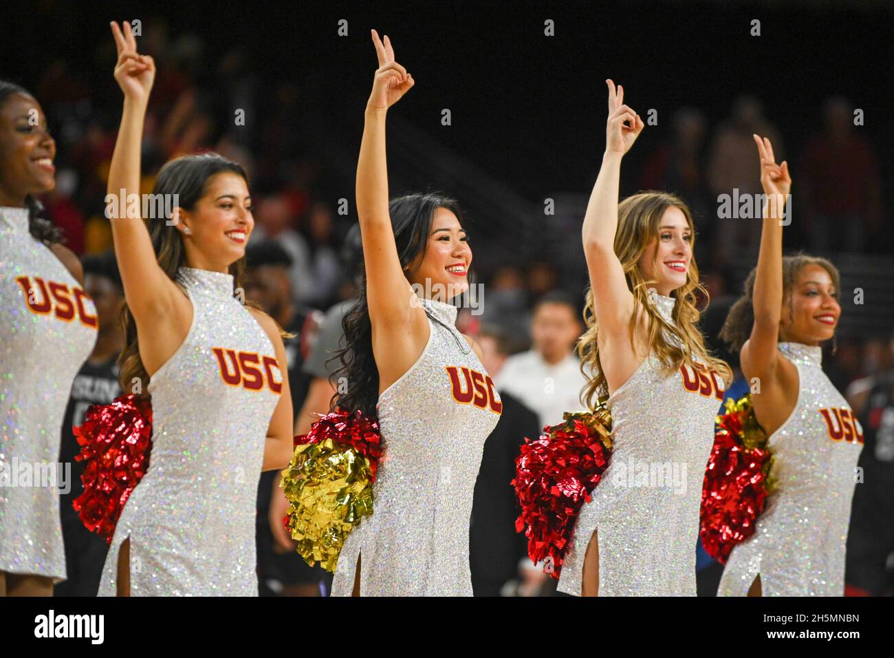 The Southern California Trojans cheer team during an NCAA college ...