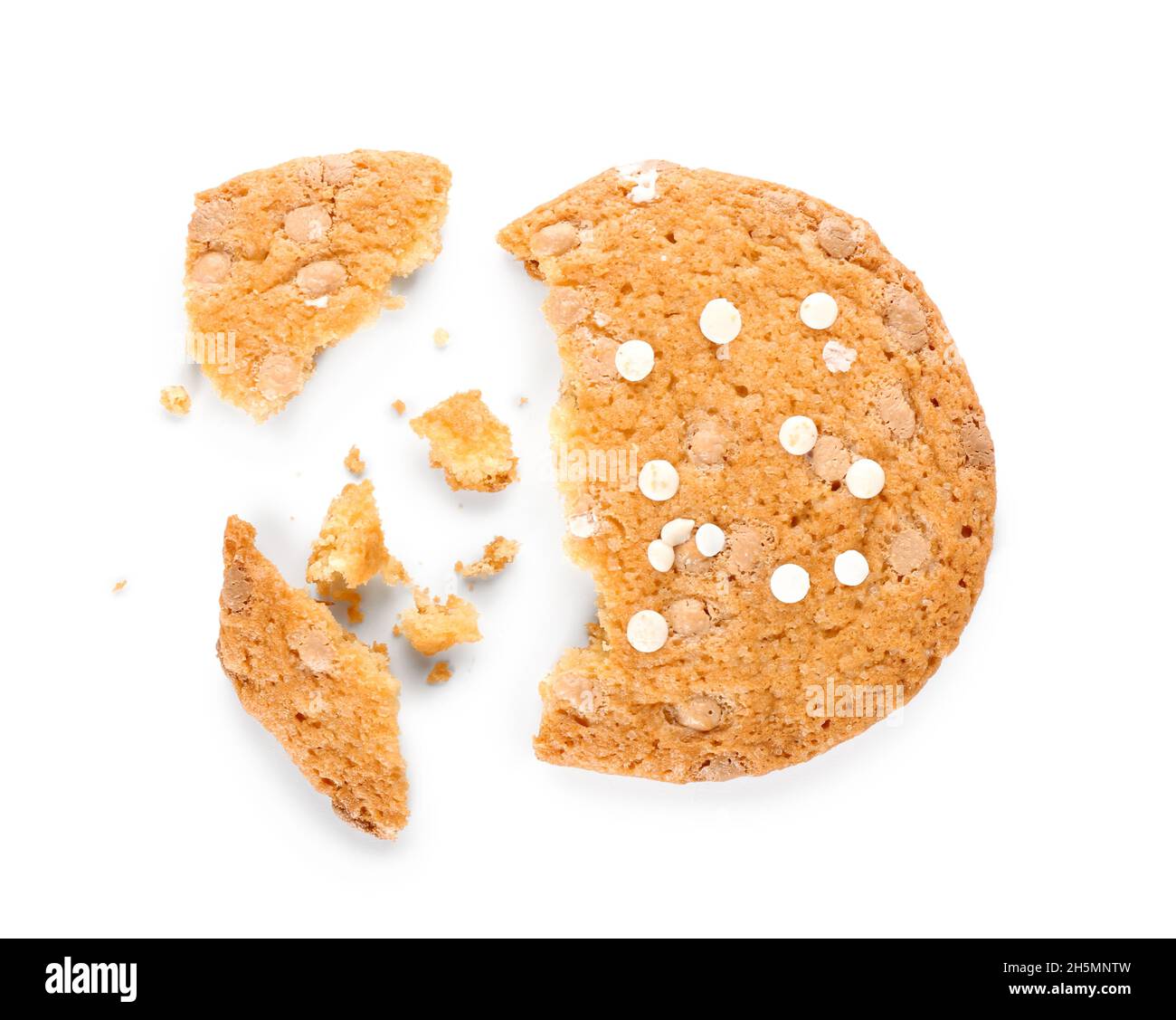 Delicious broken cookie with chocolate chips on white background Stock ...