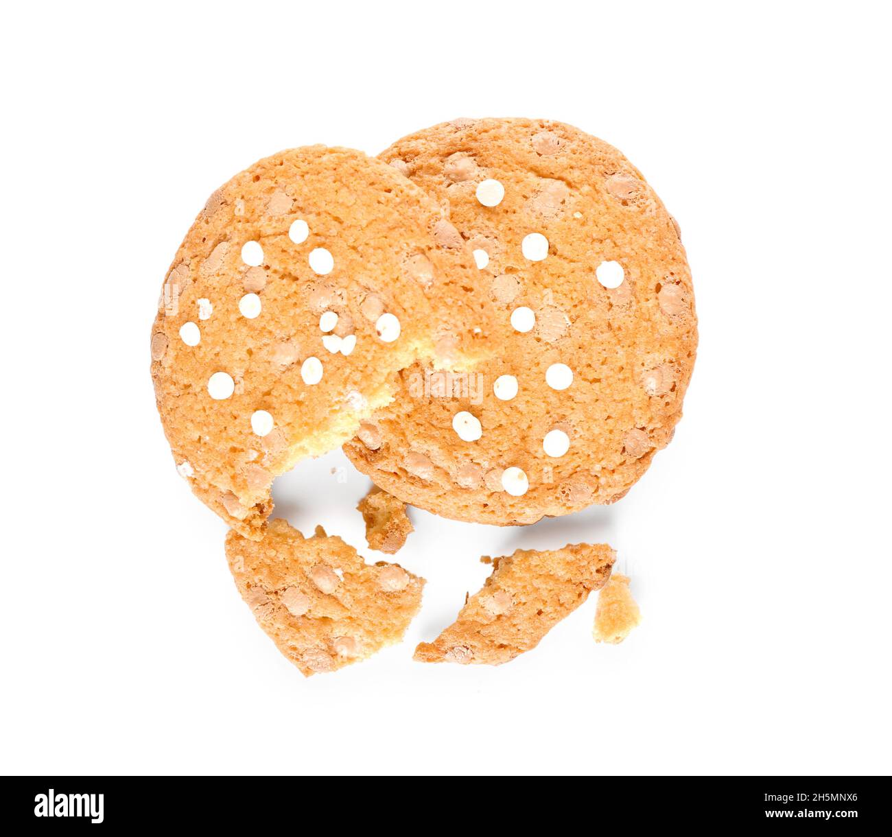 Delicious broken cookies with chocolate chips on white background Stock ...