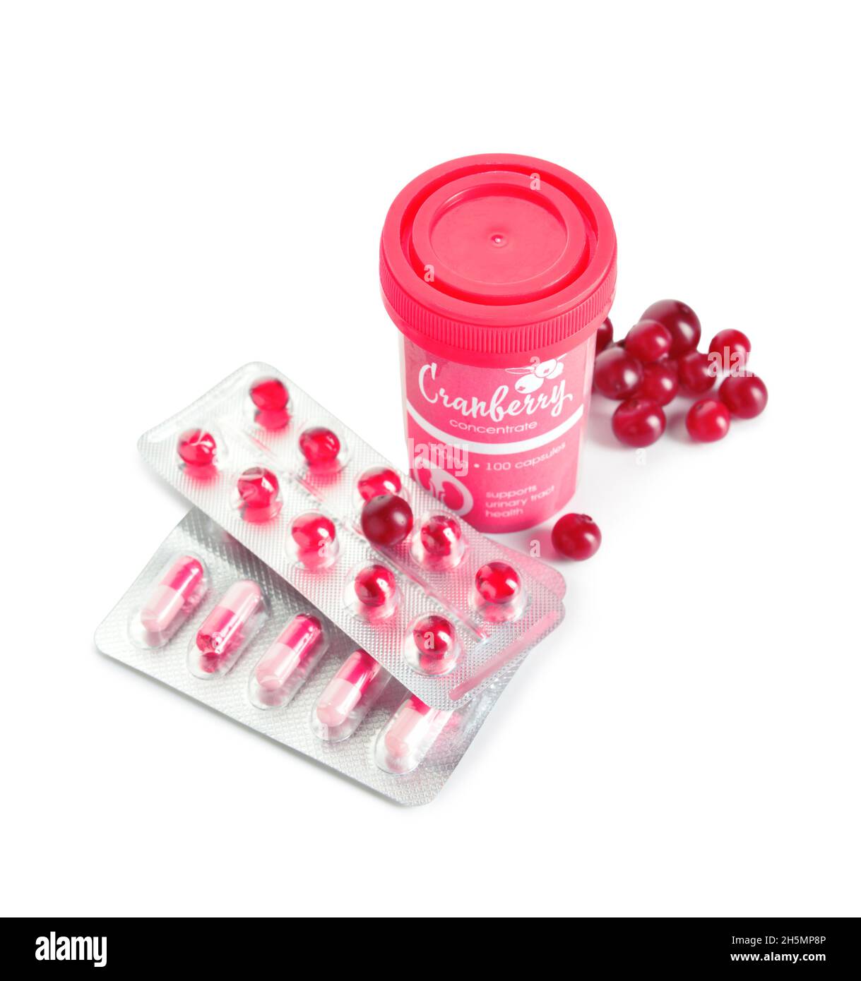 Healthy cranberry pills isolated on white background Stock Photo - Alamy