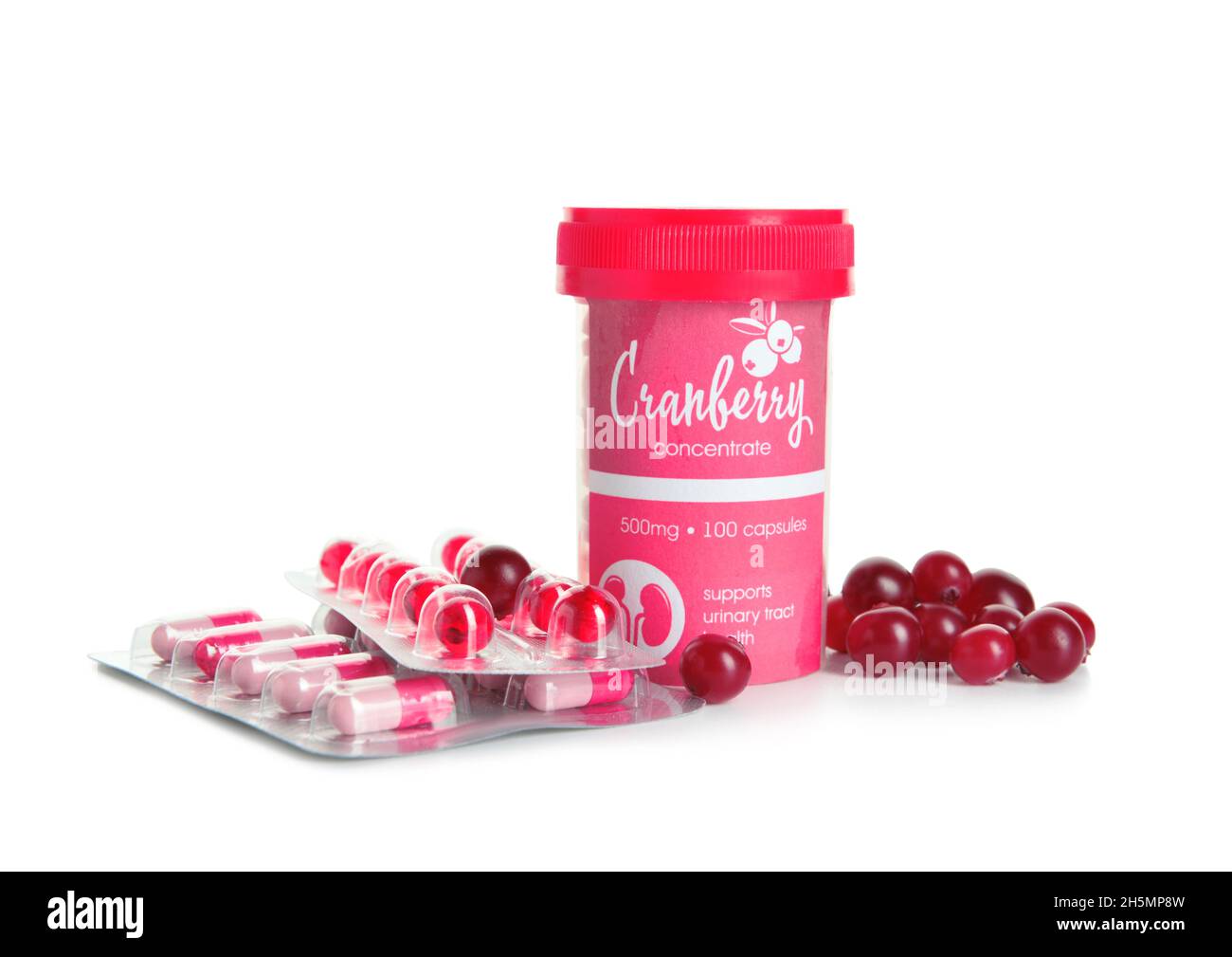 Healthy cranberry pills isolated on white background Stock Photo - Alamy
