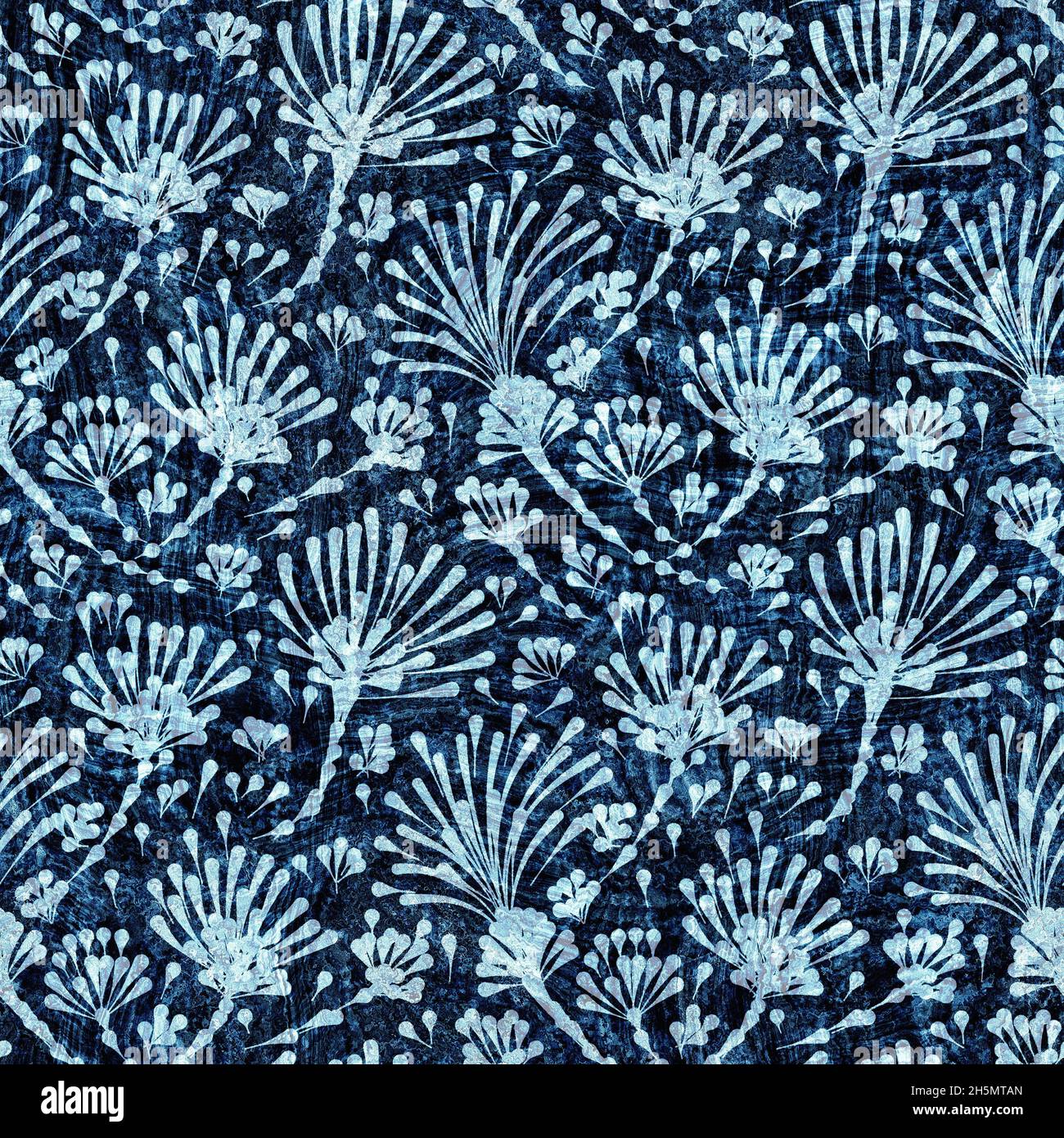 Seamless indigo block print texture on navy blue woven effect ...