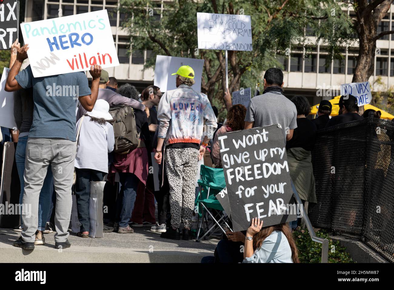 Los Angeles, CA USA - Novmber 8, 2021: City employees protest vaccine ...