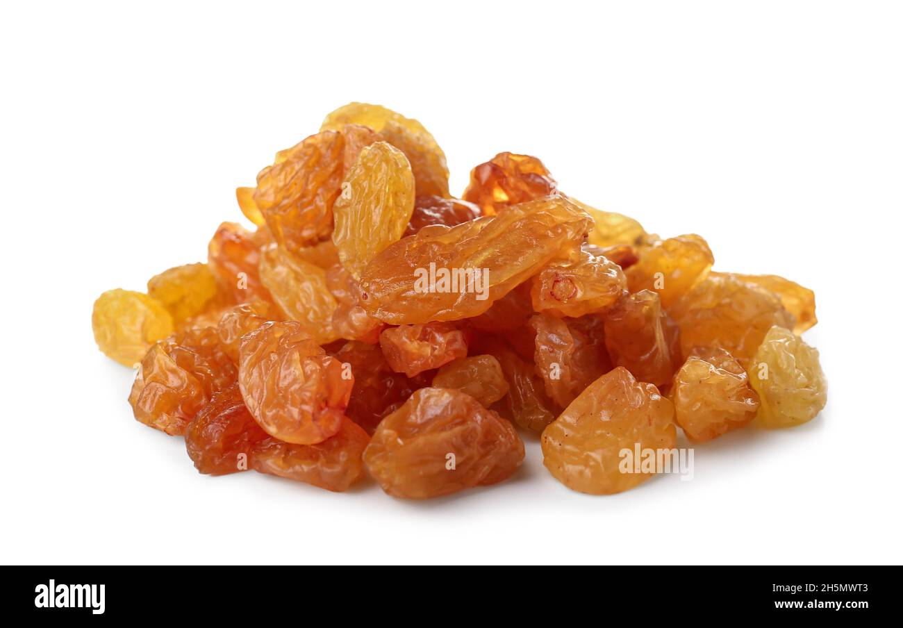 Pile of sweet raisins on white background Stock Photo - Alamy