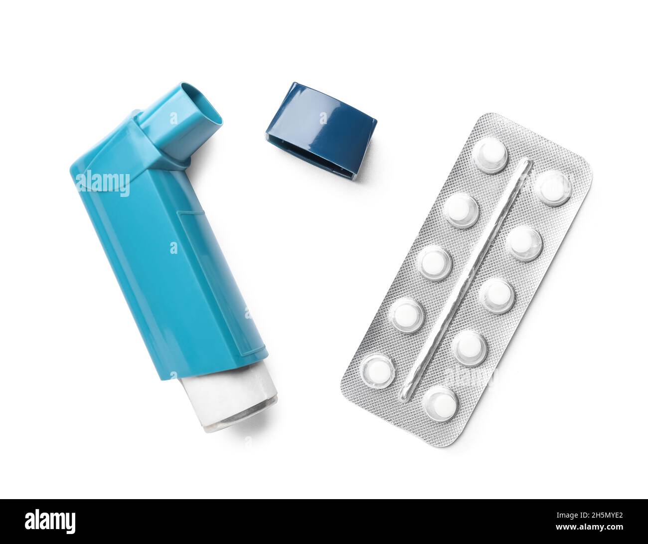 Modern inhaler and pills isolated on white background Stock Photo - Alamy