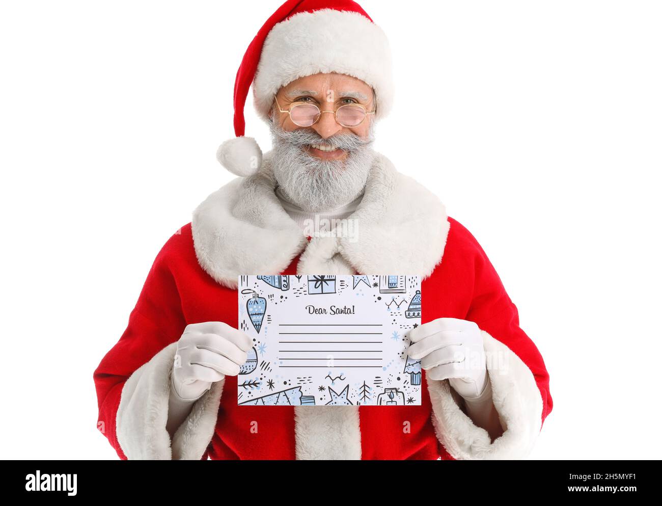 Santa Claus with empty letter on white background Stock Photo - Alamy