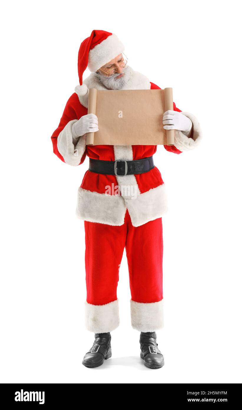 Santa Claus with empty letter on white background Stock Photo - Alamy