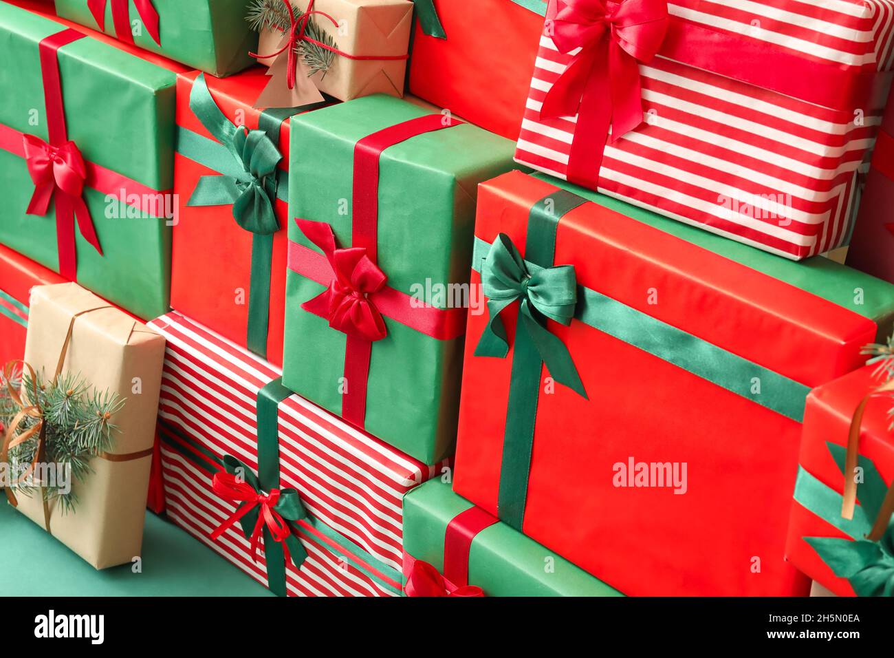 Different Christmas presents as background Stock Photo - Alamy