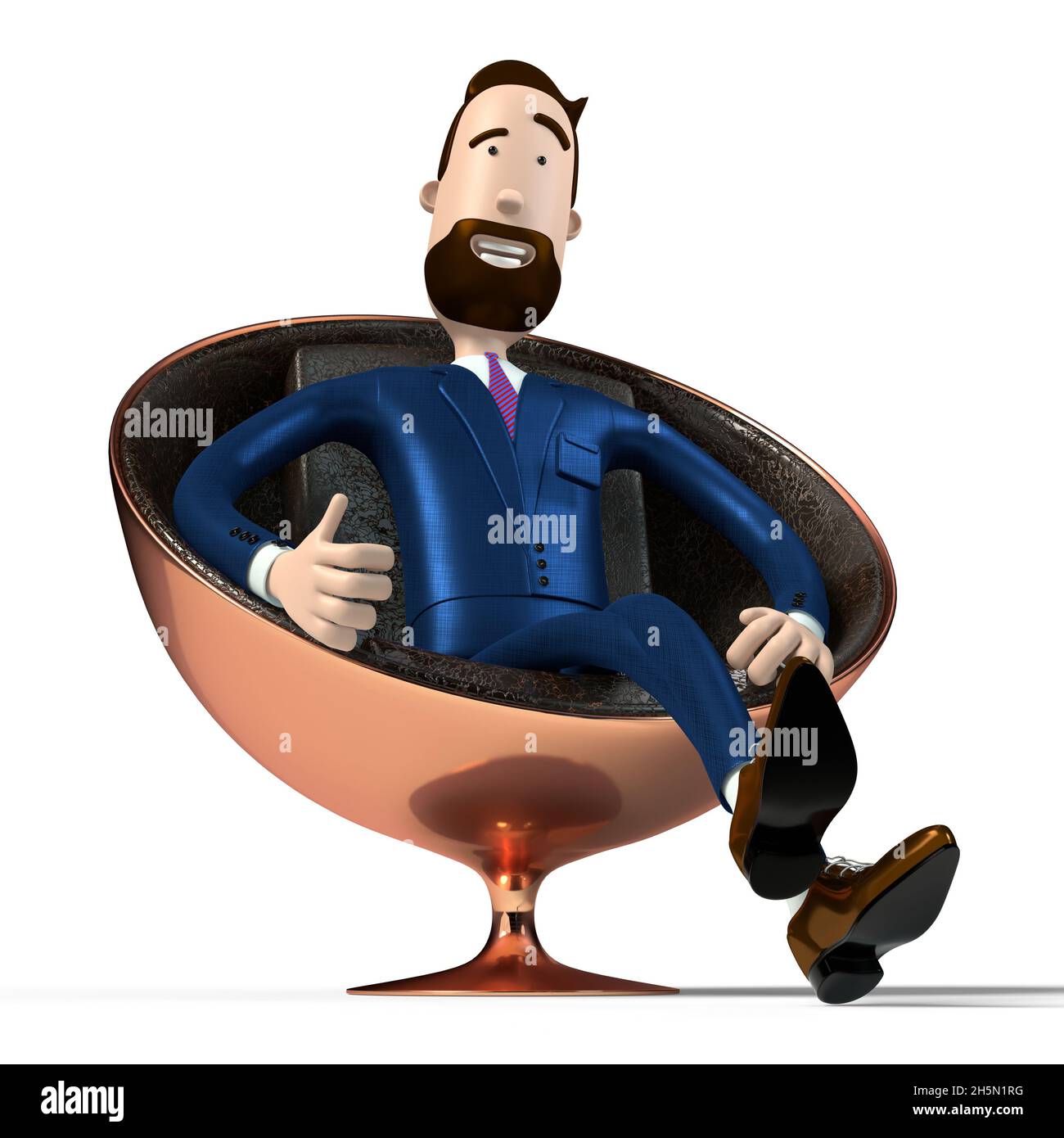 Handsome cartoon businessman sitting in shiny egg/ ball chair - 3D ...
