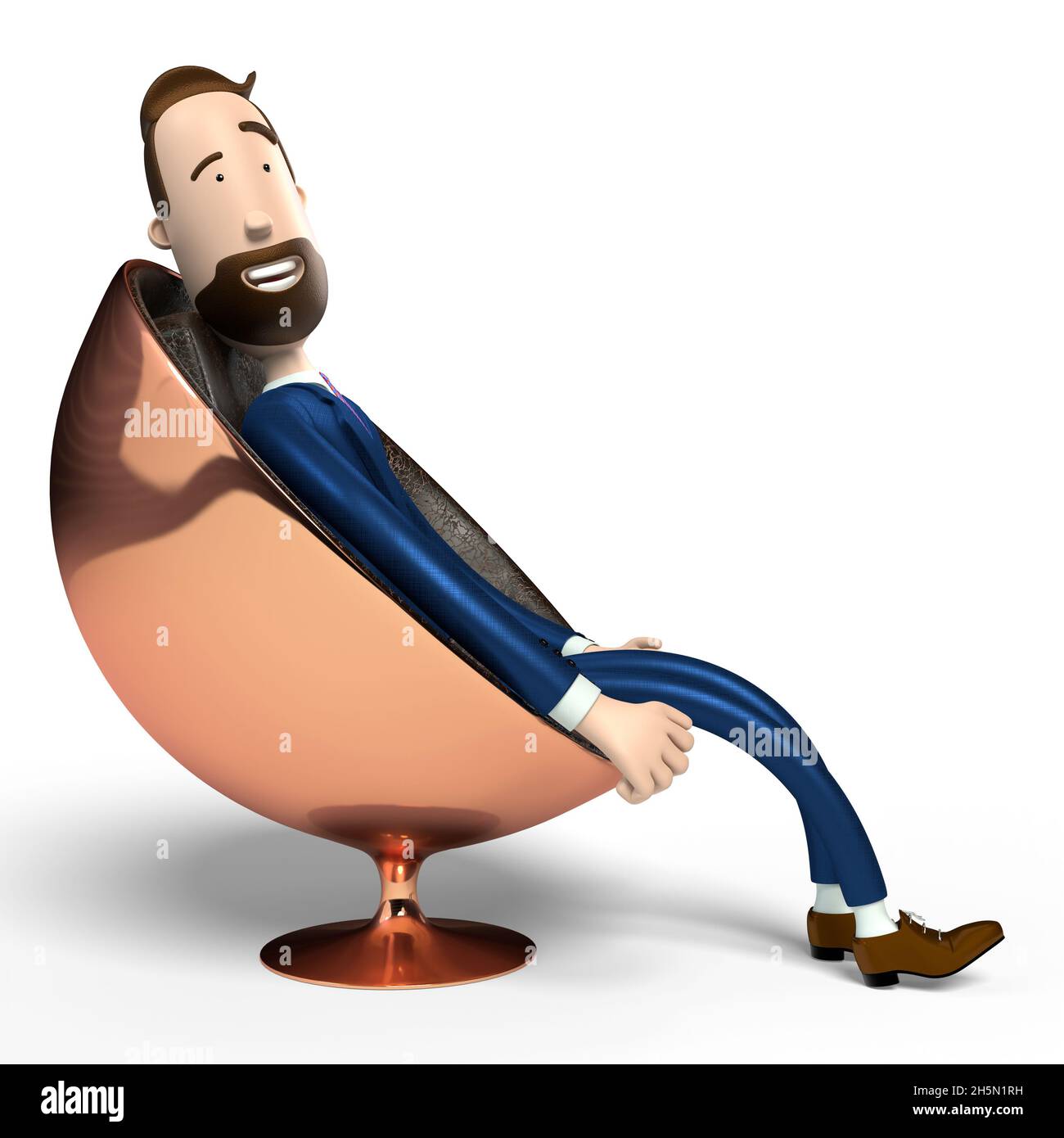Handsome cartoon businessman sitting in shiny egg/ ball chair - 3D ...