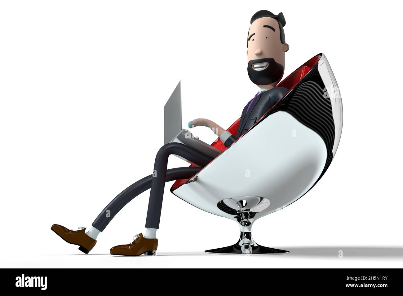 Businessman cartoon character working computer hi-res stock photography ...