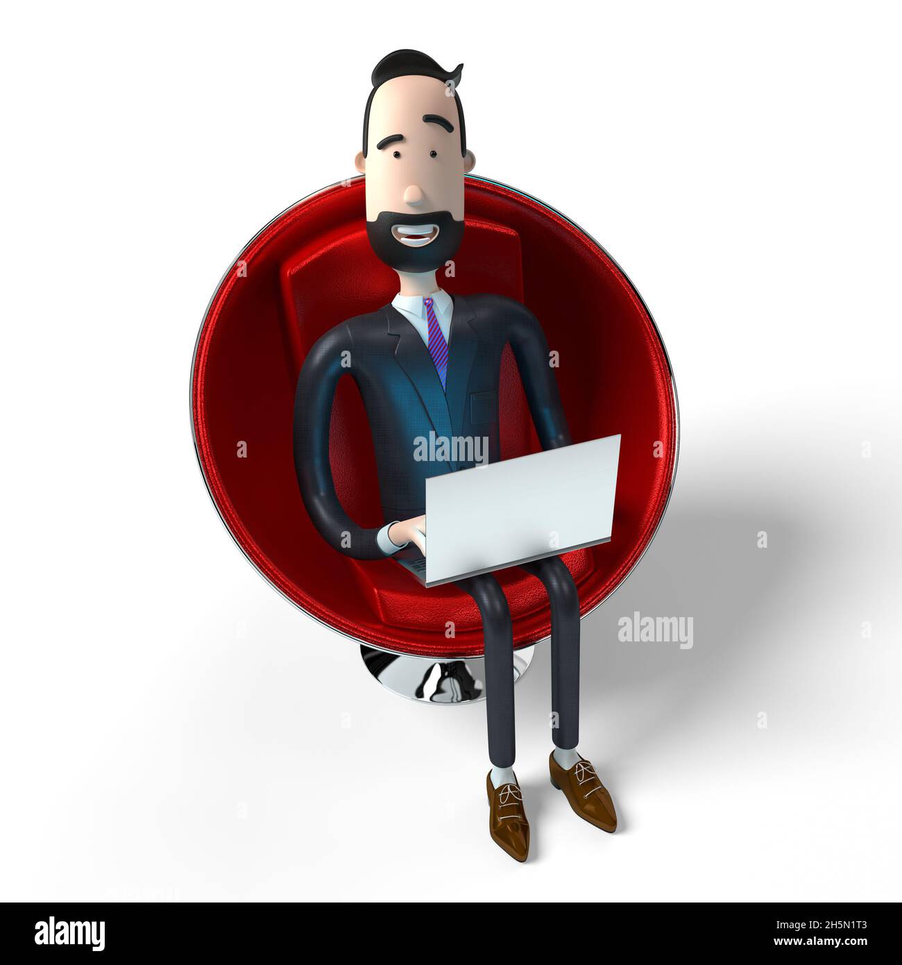 Handsome cartoon businessman working on a laptop - 3D illustration ...