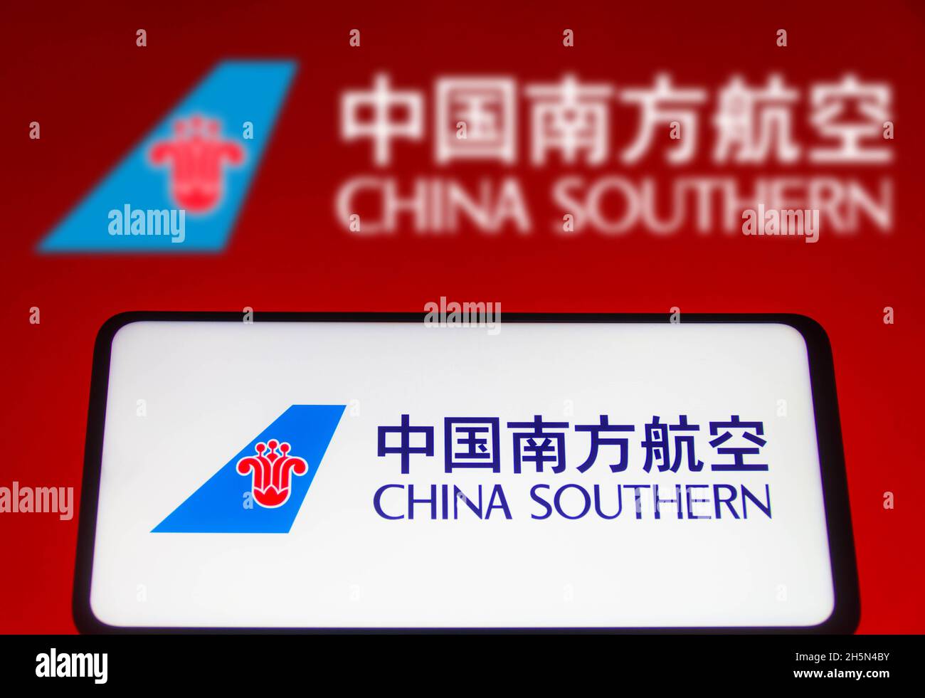 In this photo illustration the China Southern Airlines logo seen ...