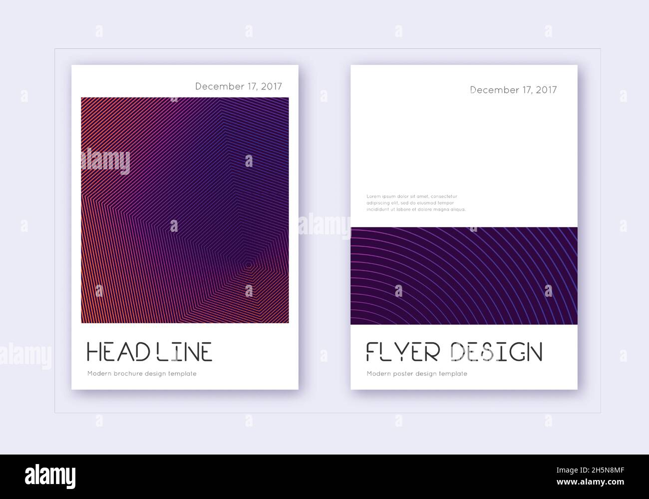 Minimal cover design template set. Violet abstract lines on dark ...