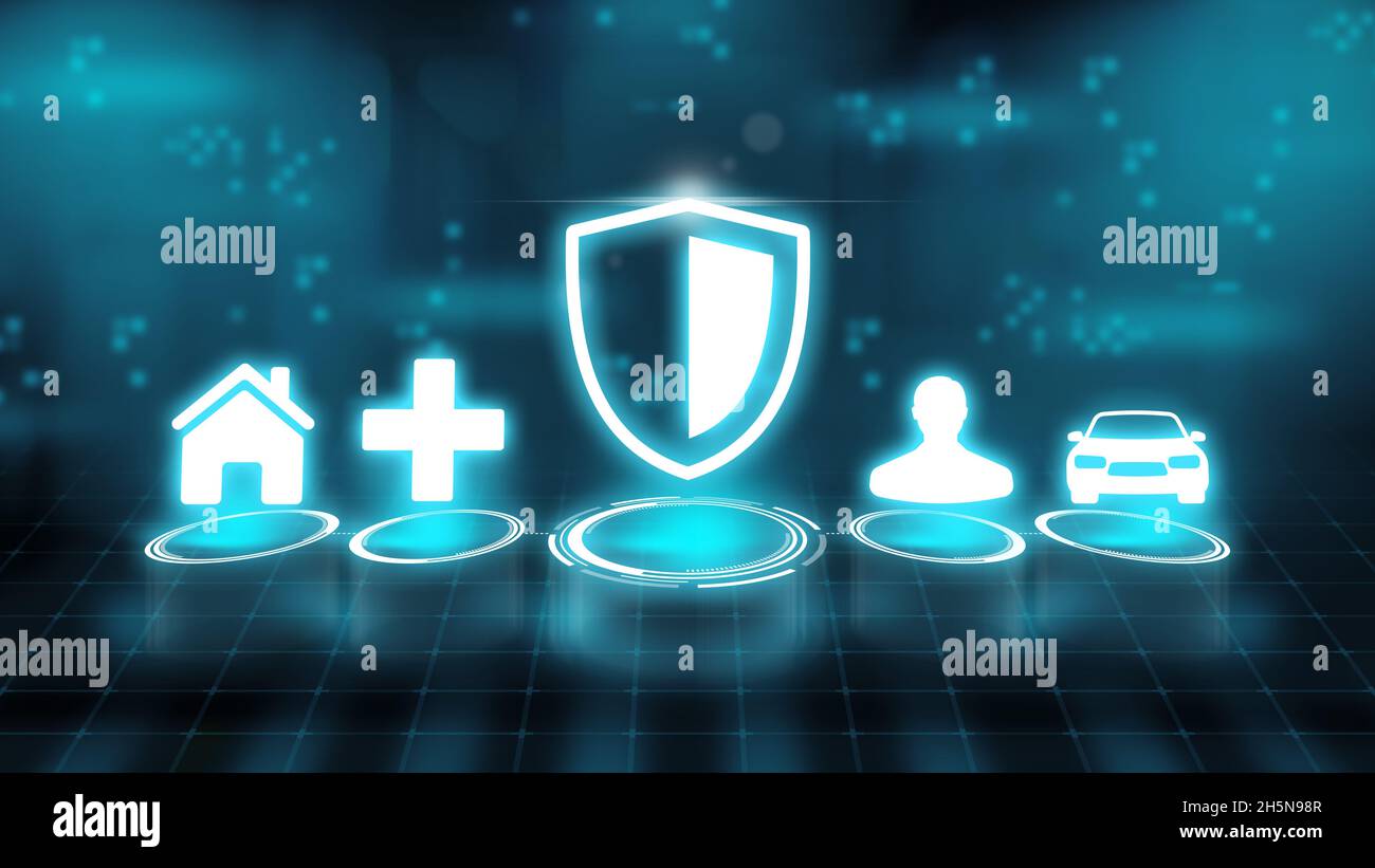 The concept of various types of insurance as a business. display with ...