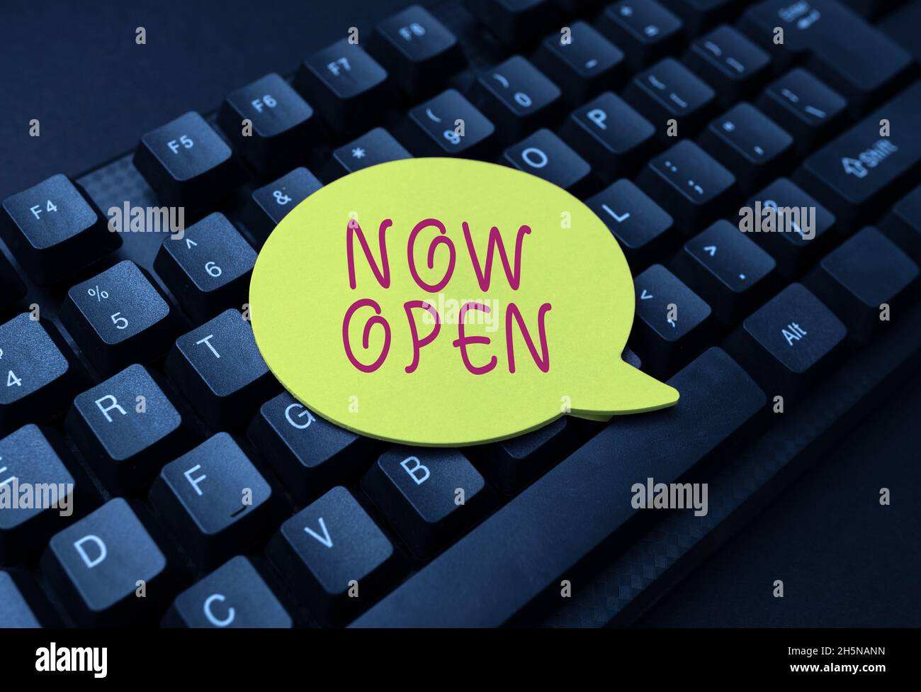 Hand writing sign Now Open. Business approach leave door or windows not ...