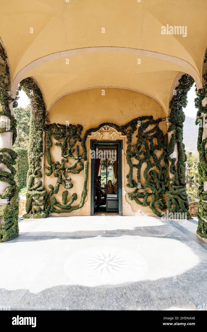 Arched gallery braided with figs. Villa Balbianello, Como, Italy Stock ...