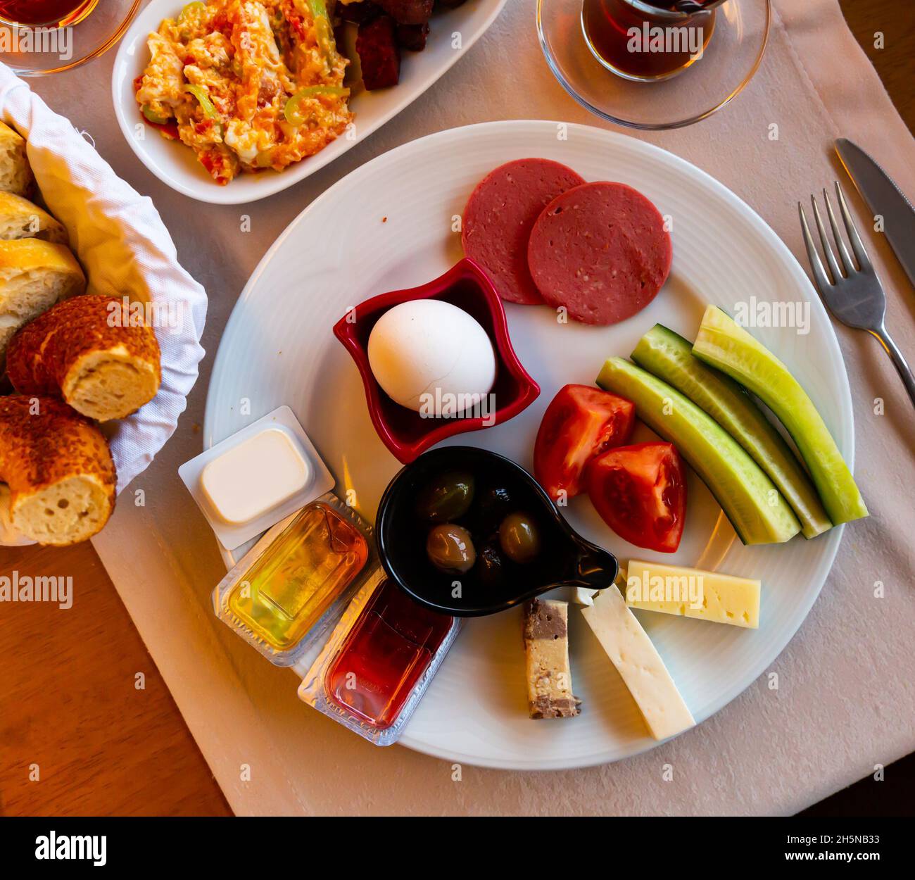 Delicious halal breakfast at the hotel Stock Photo - Alamy