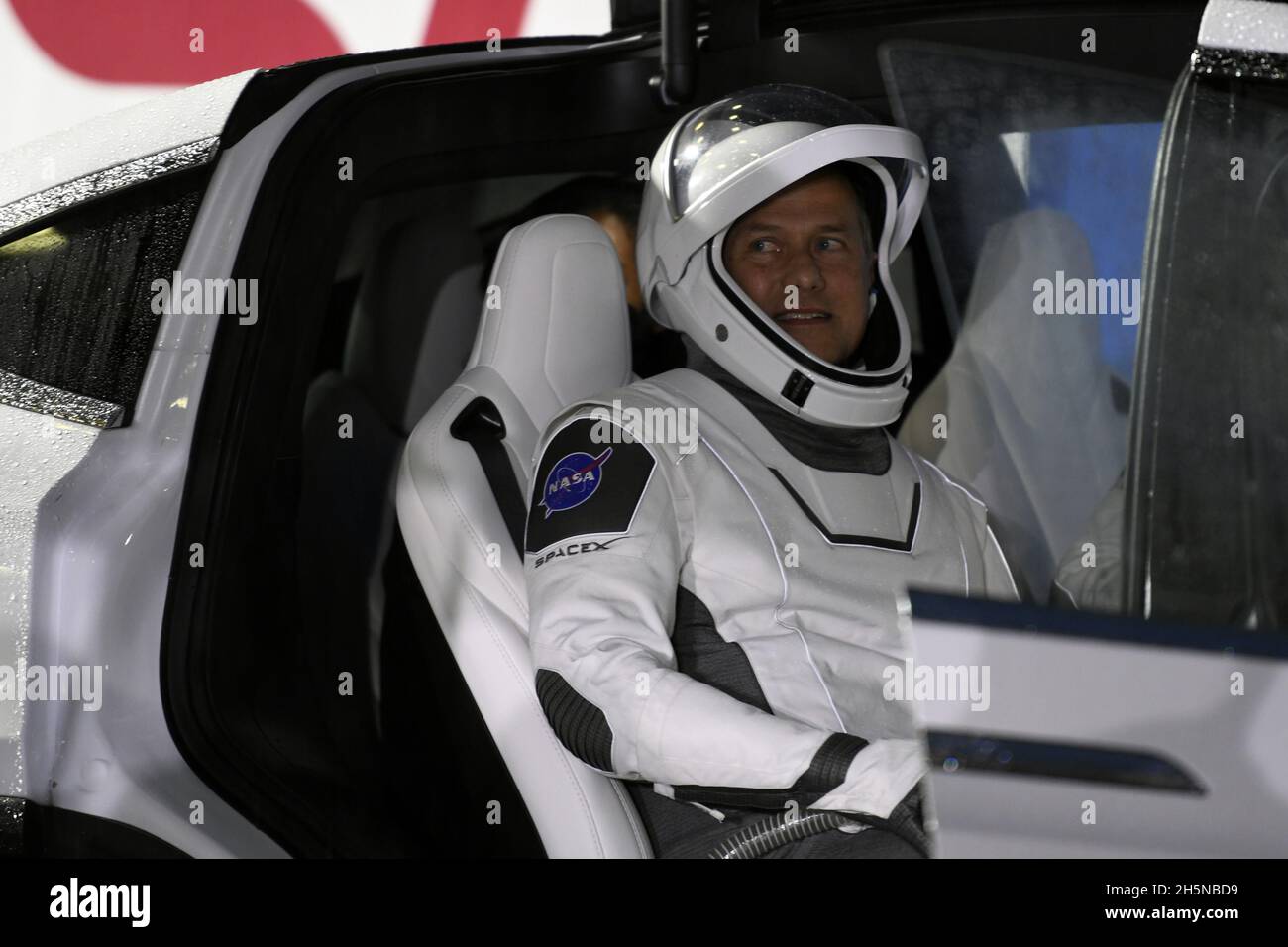 NASA Astronaut Thomas Marshburn sits in a Tesla prior to riding to ...