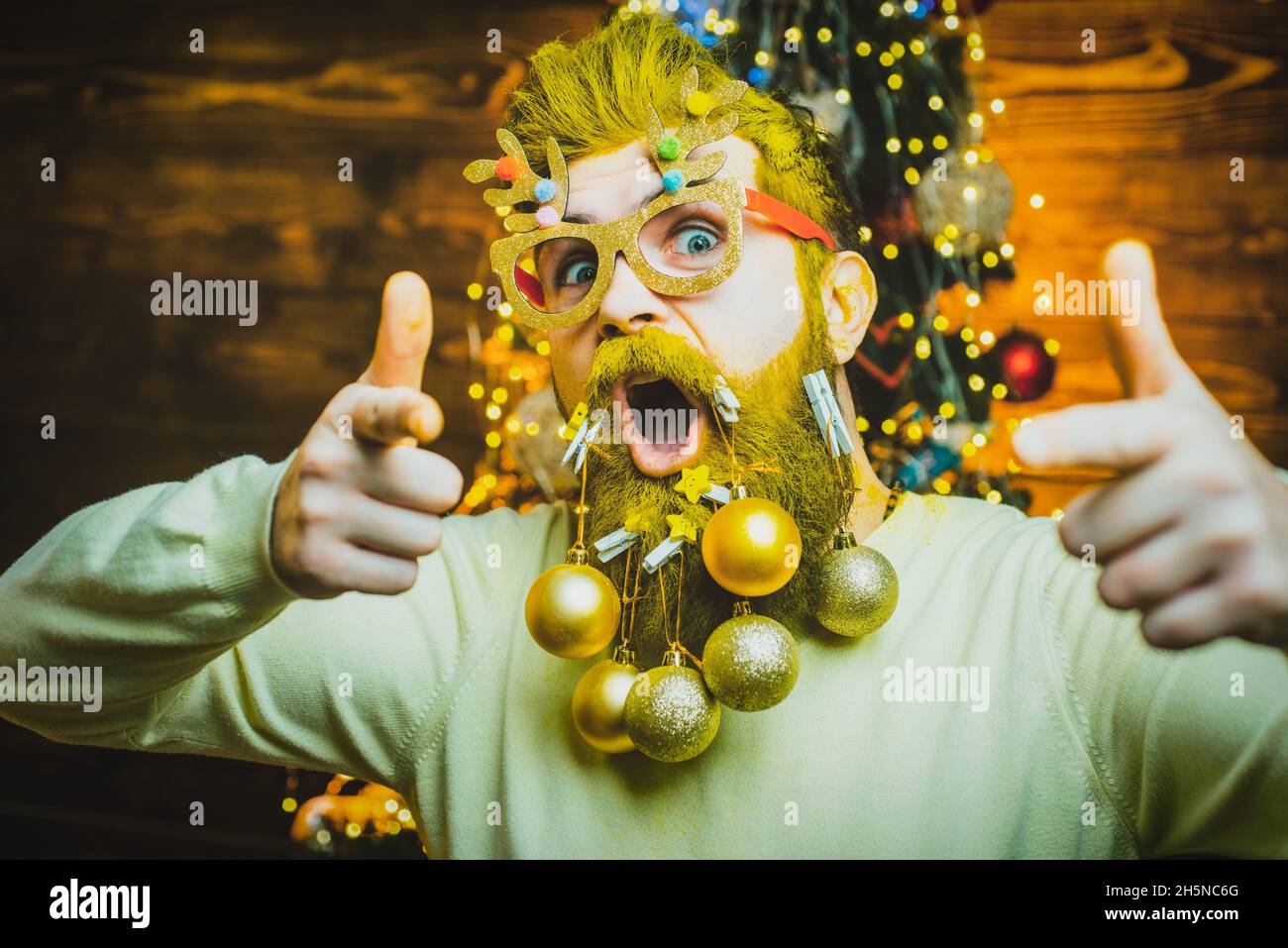 Funny santa pointing finger on you. Christmas and New Year holidays ...