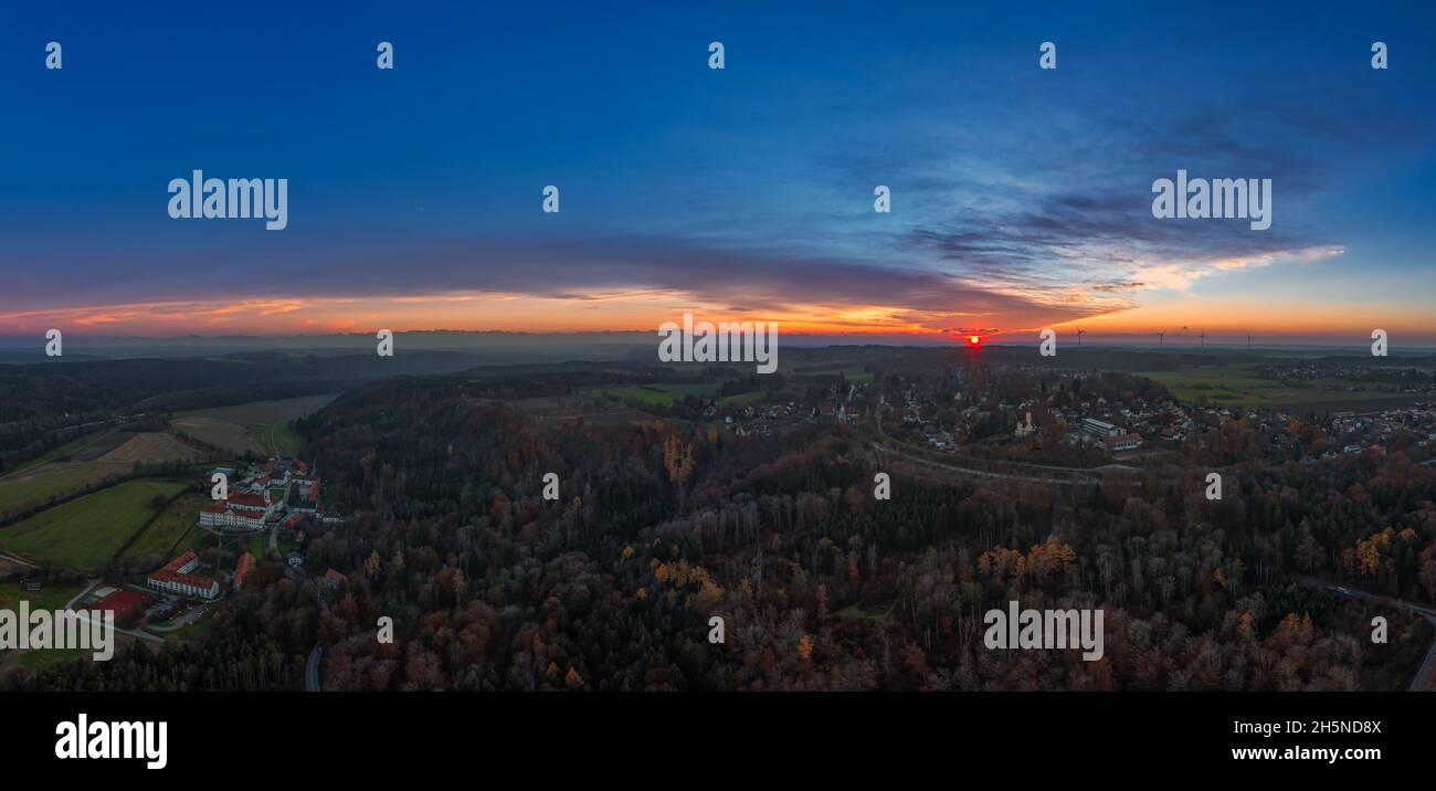 The sun is going down next the the beautiful monastery of Schaeftlarn ...