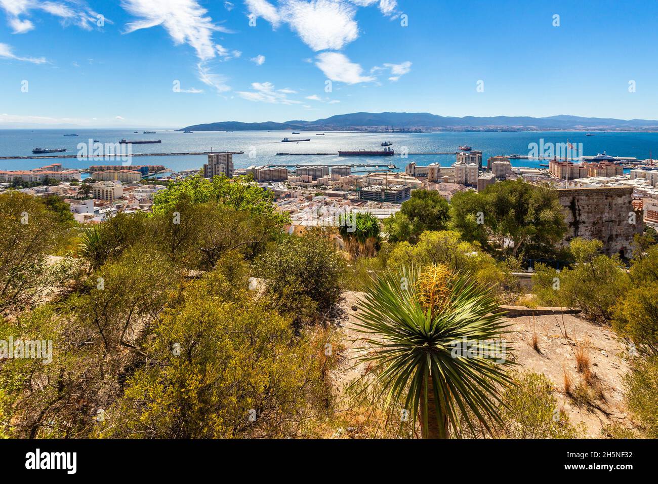 Gibraltar city and bay panorama view from the Rock of Gibraltar Stock ...