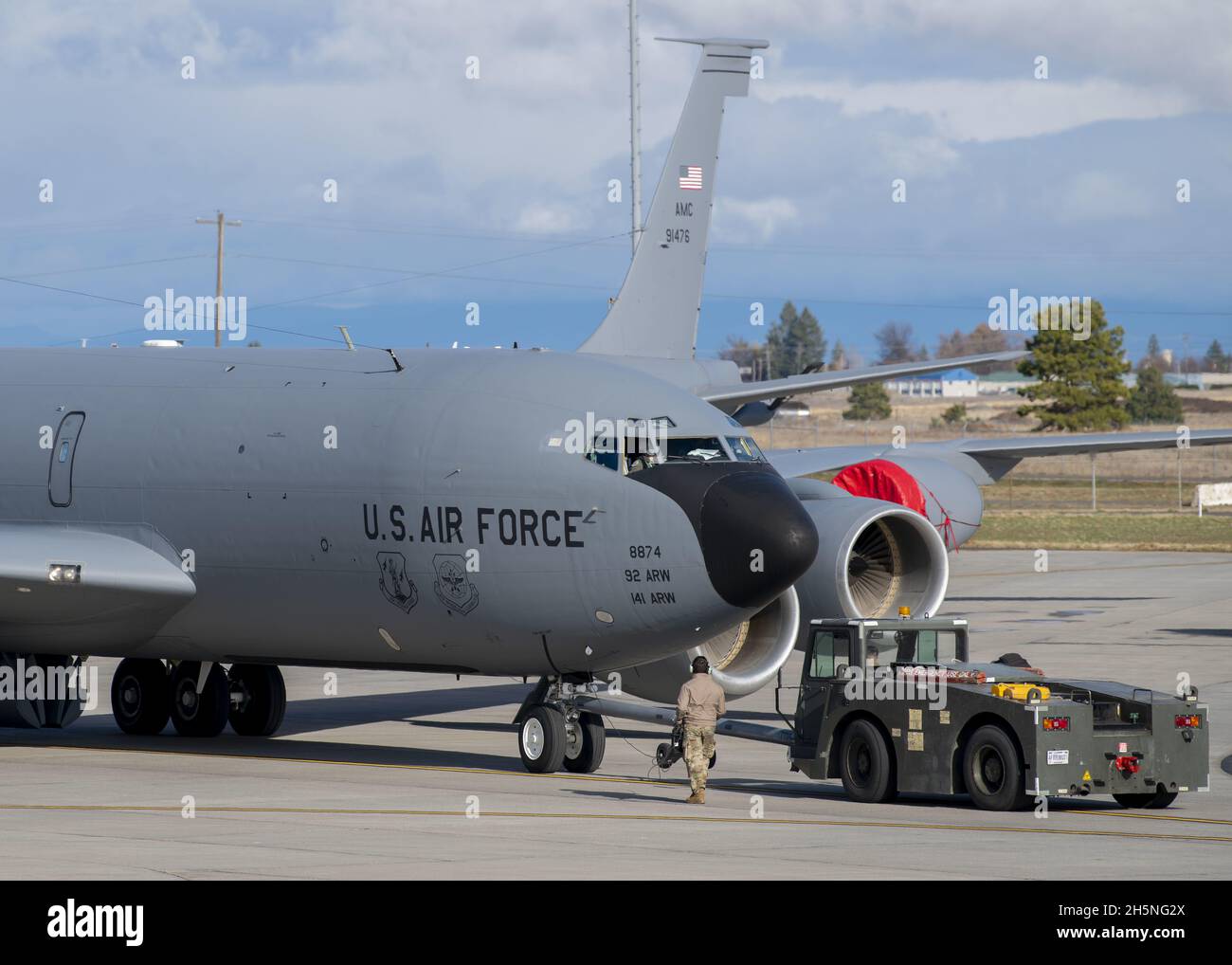 A U.S. Air Force 92nd Aircraft Maintenance Squadron flying crew chief ...