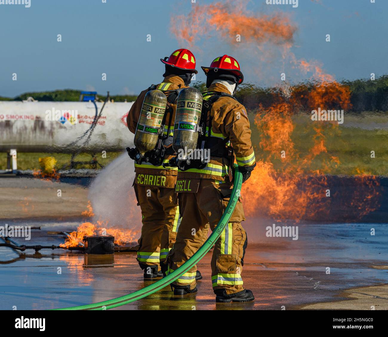 Firefighters assigned to the Patrick Space Force Base Fire Department ...