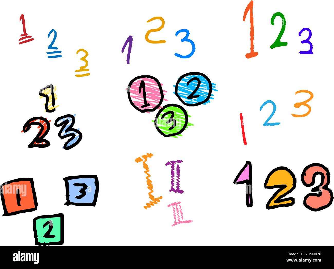 This is a illustration of 123 number scribbles drawn by children Stock ...