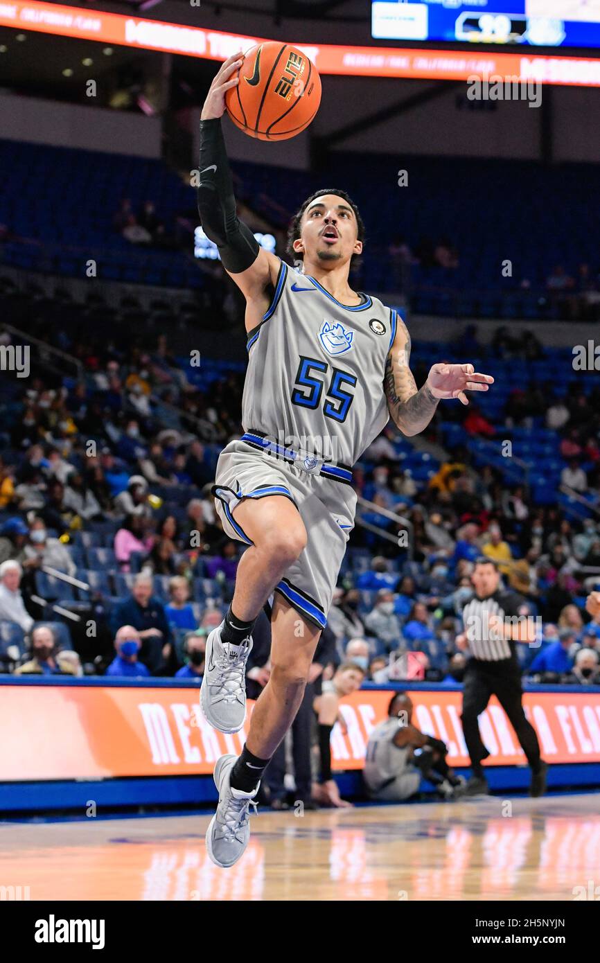 November 10, 2021: Saint Louis Billikens guard DeAndre Jones (55) lays ...