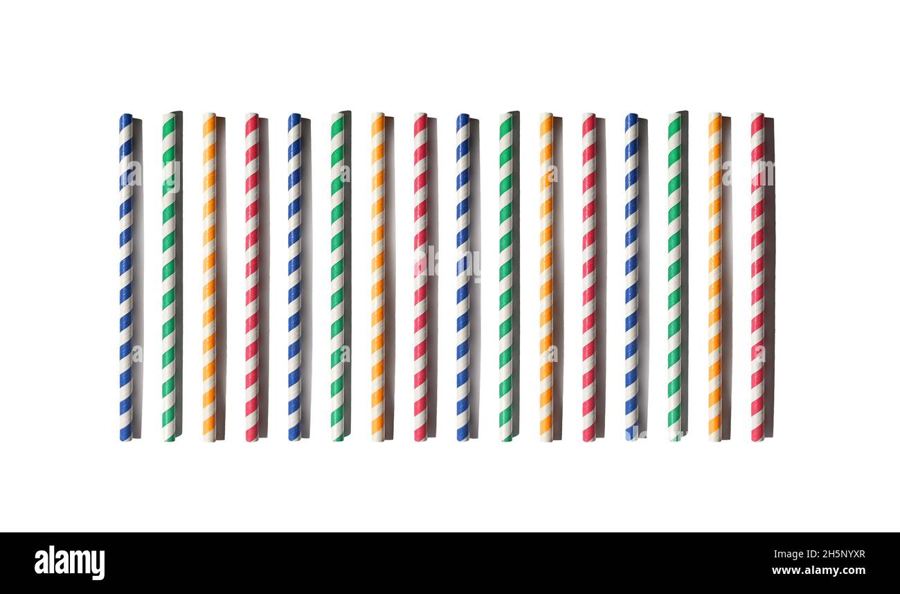 Colorful Paper straws on white background Stock Photo - Alamy