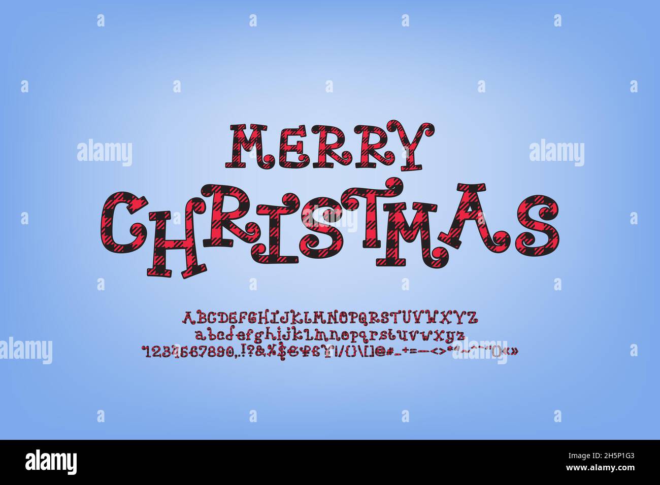 Trendy poster Merry Christmas. Funny curly letters with red plaid ...