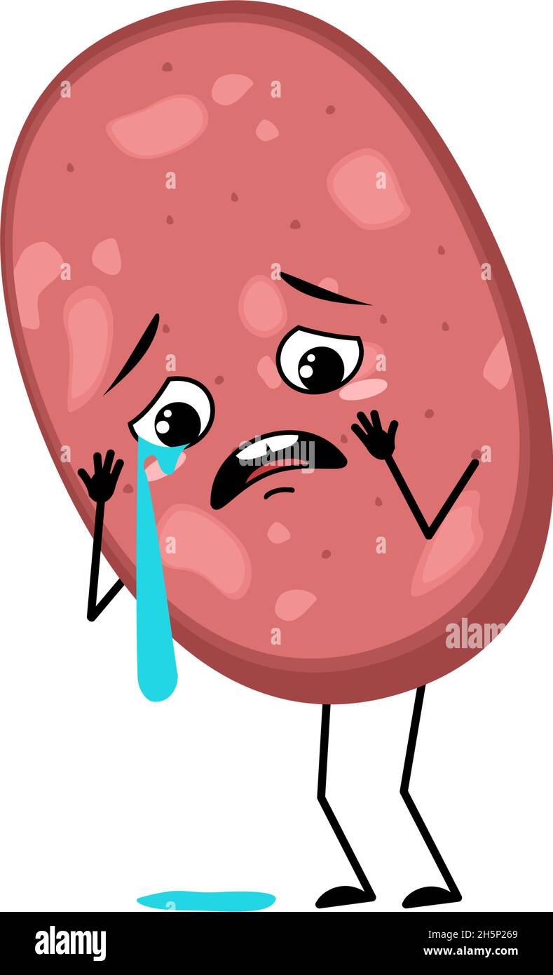 Cute sausage character with crying and tears emotion, sad face ...