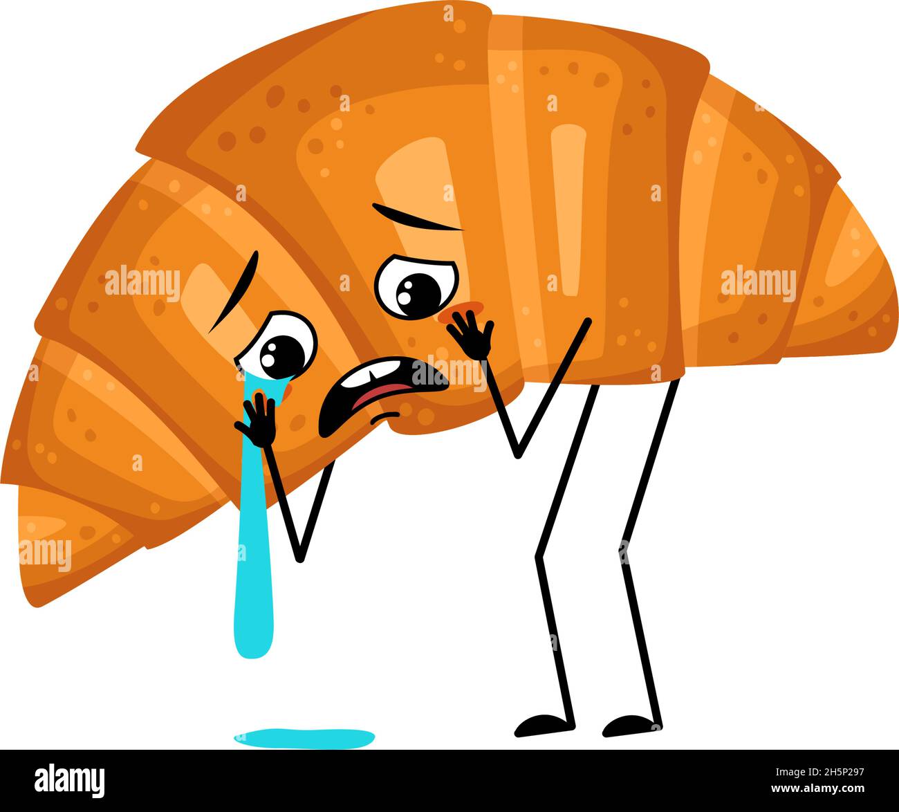 Cute croissant character with crying and tears emotion, sad face ...