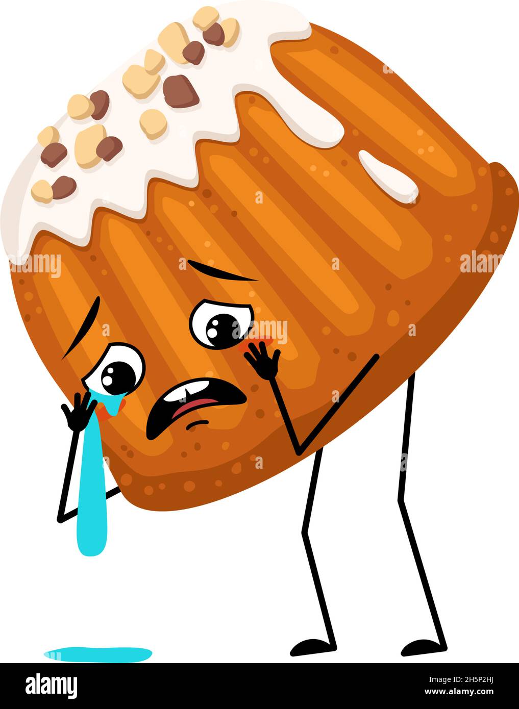Cute glazed muffin with nut sprinkles character with crying and tears ...