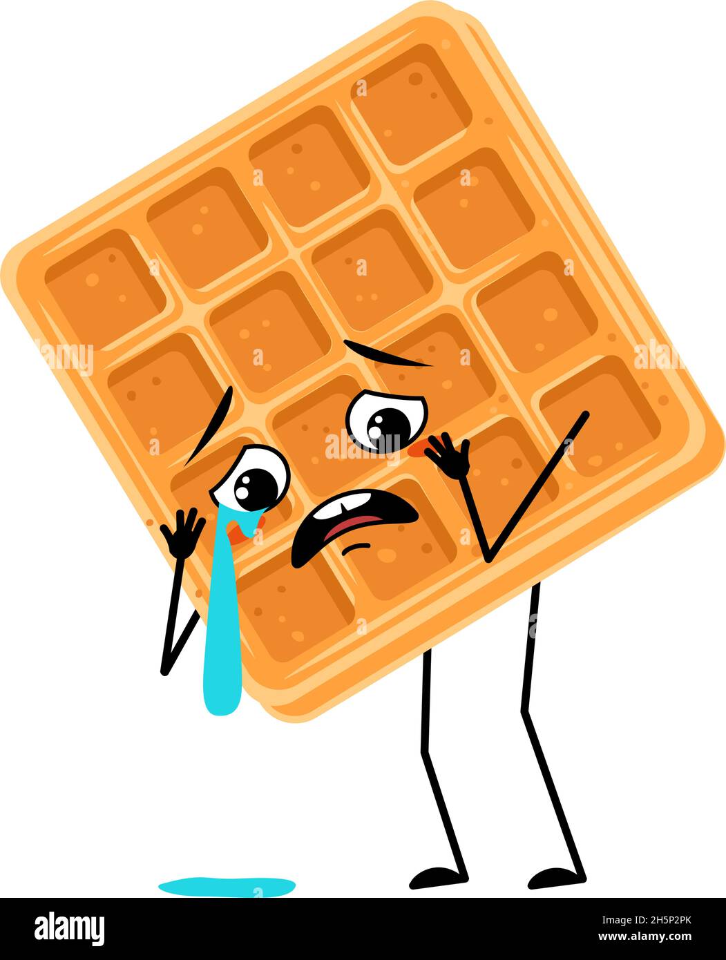Cute character belgian waffle with crying and tears emotion, sad face ...