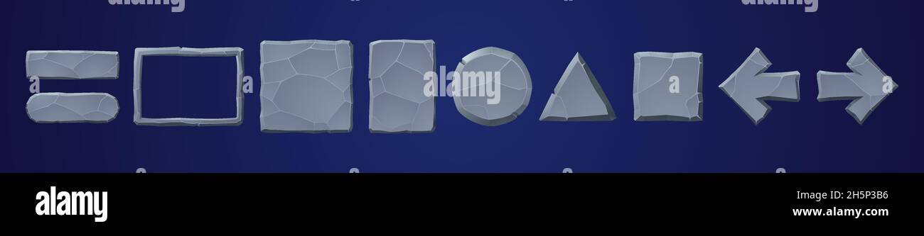 Stone game tablets, buttons, cartoon interface plaques, frames and ...