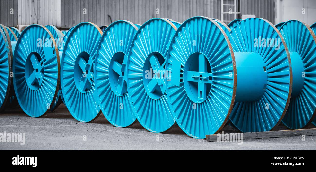 Set Empty metal copper coil spools for winding wire or cable into reel ...