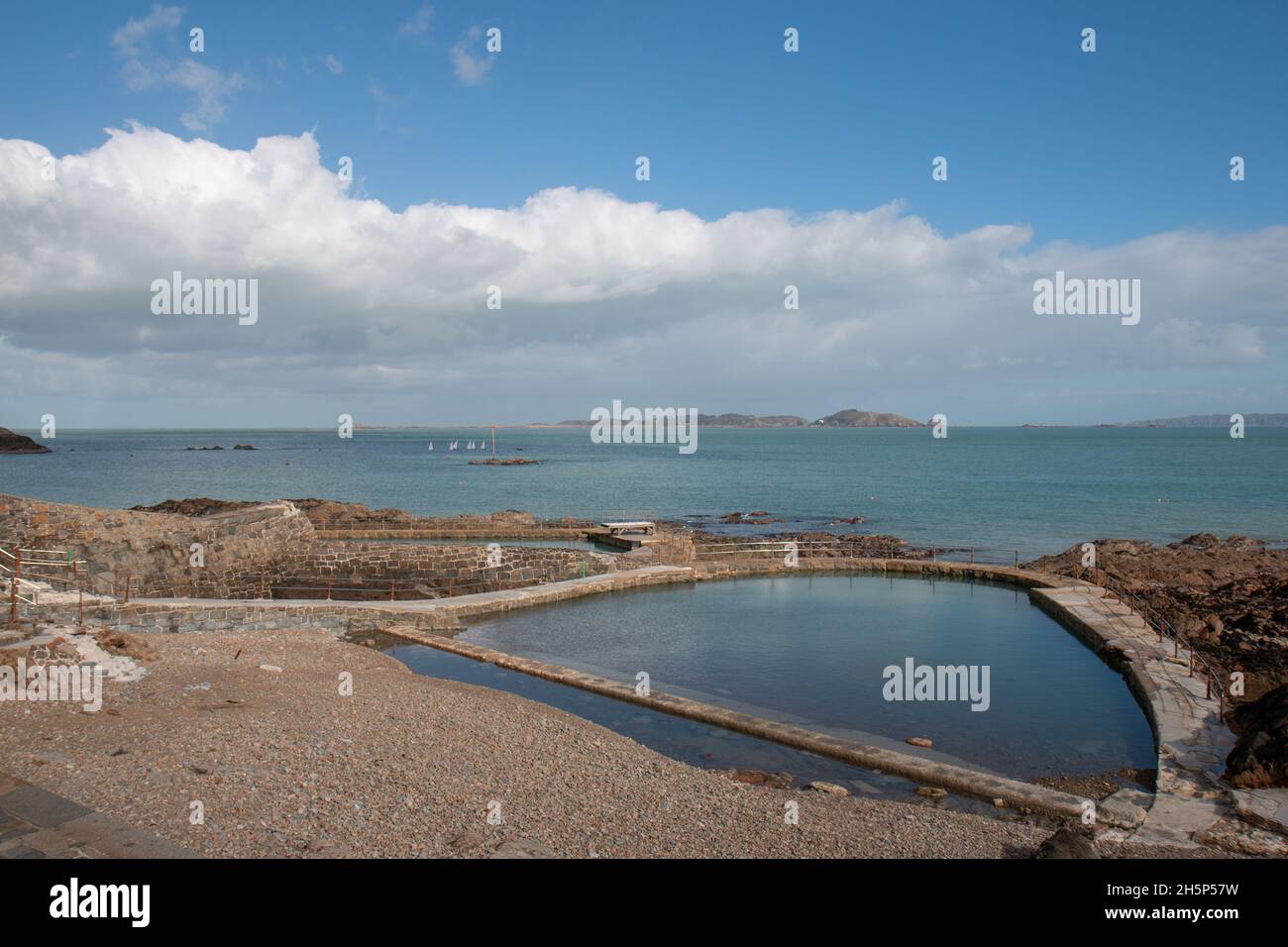 View from la vallette bathing pools looking over to Herm Island ...