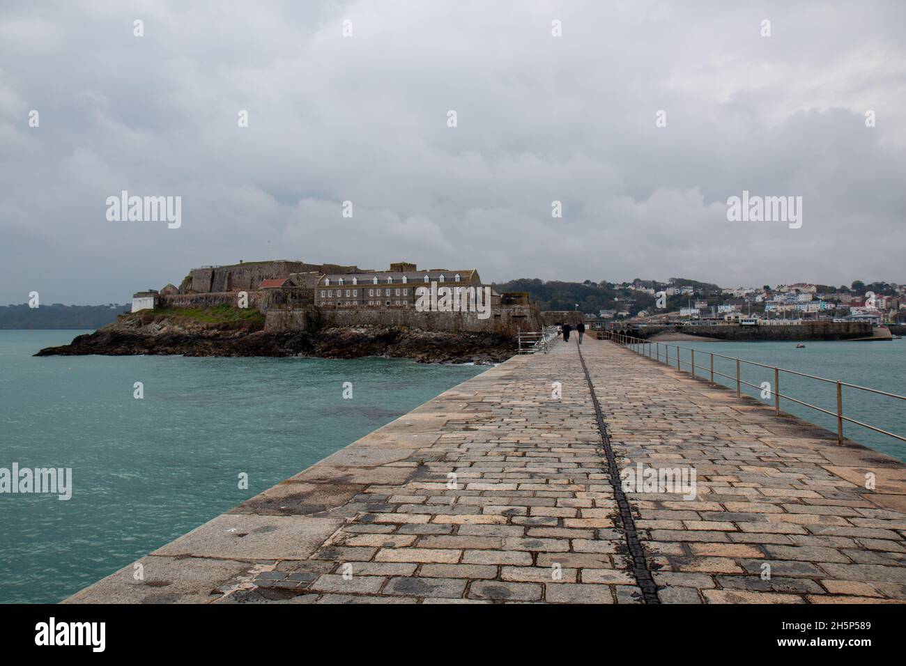 Castle Cornet Guernsey from the harbour breakwater by the lighthouse ...