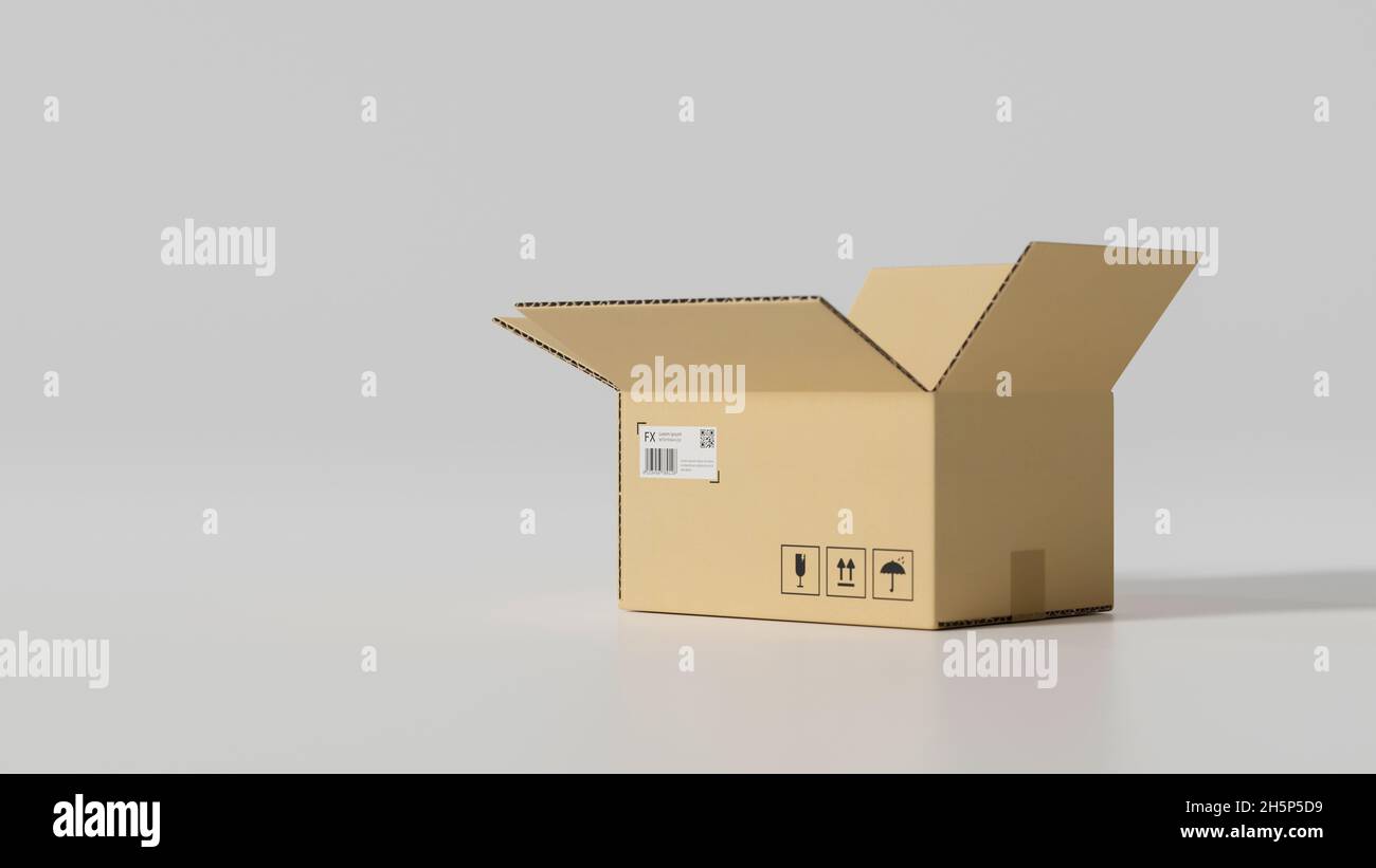Opened parcel box mockup and copy space on white background. cardboard ...