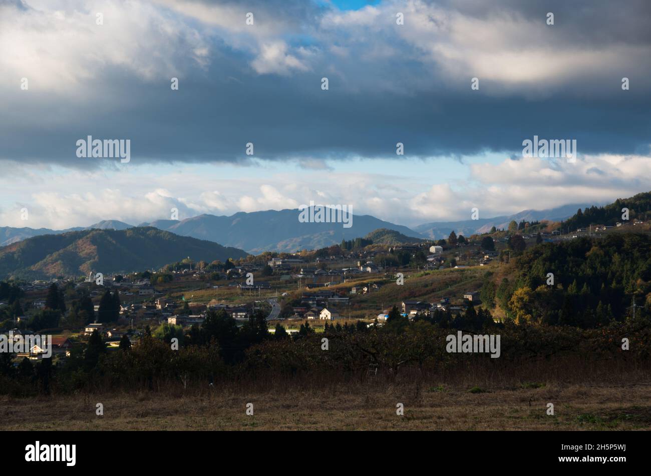 iida, nagano, japan 2021-11-11 , view of the south part of the suburbs ...