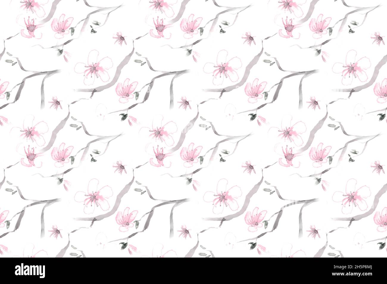 Watercolor Sakura Japan. Seamless Cherry Stock Photo - Alamy