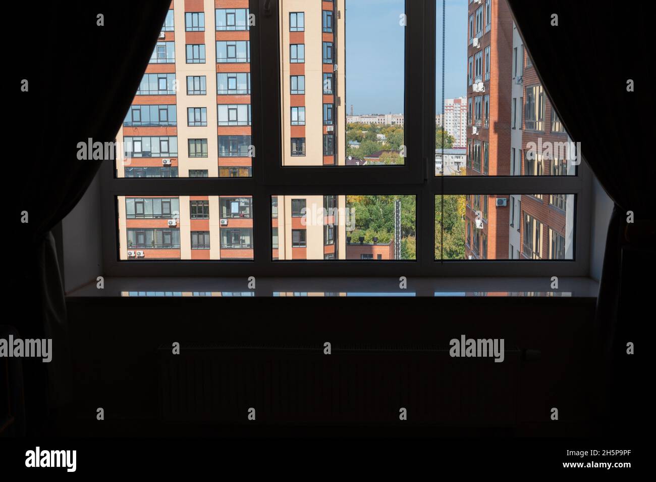 View from room with big window in modern new neighborhood Stock Photo ...