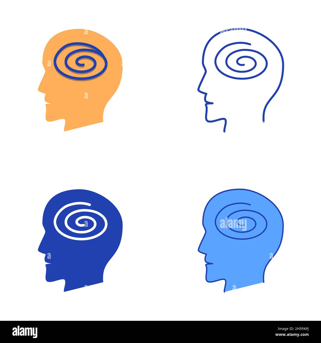 Running thoughts icon set in flat and line style. Human head with ...