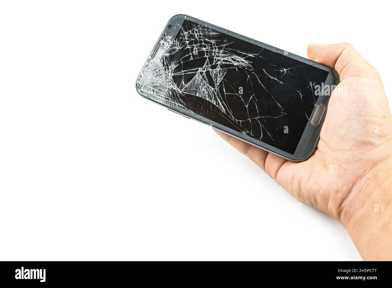 Smartphone drop to the floor and screen damage broken isolated on white ...